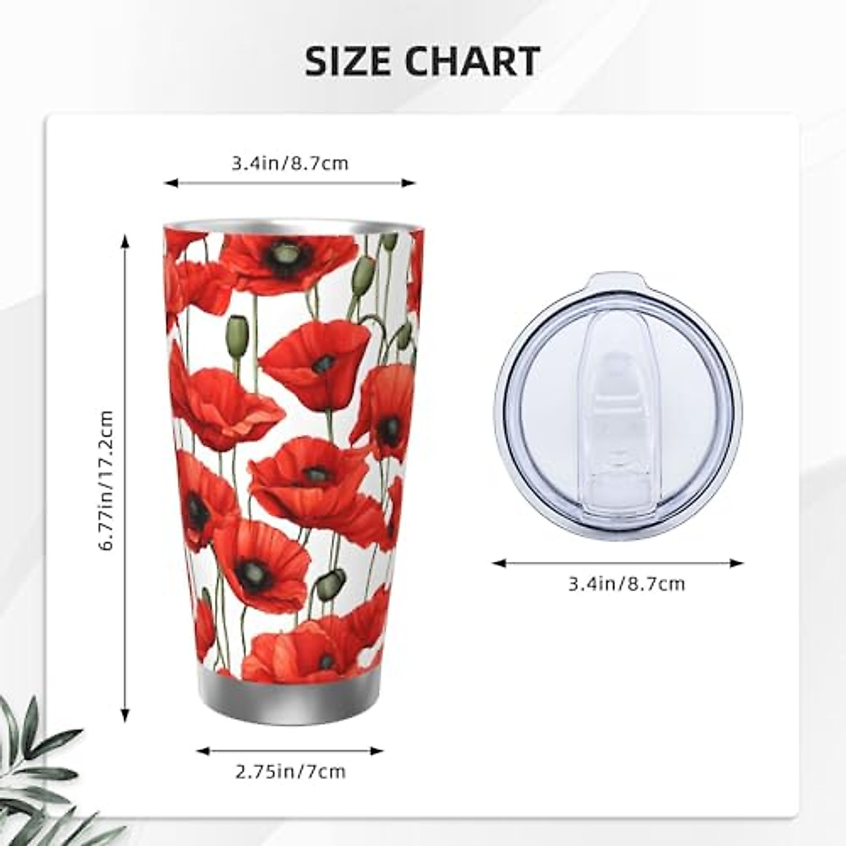 quopvn Red Poppy Flower Print 20oz Car Cup Ps Material Lid, Perfect For Hot & Cold Drinks