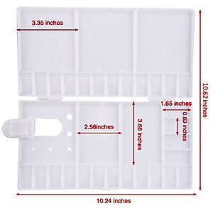Watercolor Palette Folding Paint Tray Plastic Painting Pallet with 33 Compartments, Thumbhole and Brush Holders, White