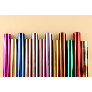 Tintnut Metallic Heat Transfer Vinyl Bundle Chrome HTV Vinyl,12 Sheets 12"x 10" Foil Holographic Gold Iron On Vinyl for Compatible with Cricut or Silhouette Cameo