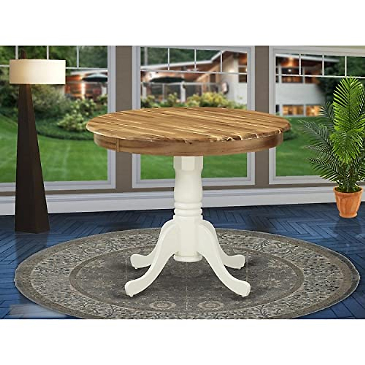 East West Furniture AMT-NLW-TP Antique Dining Round Wooden Table Top with Pedestal Base, 36x36 Inch, Oak & Black