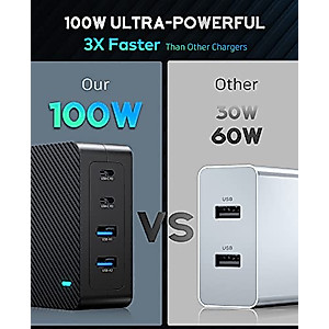 USB C Charger, UtechSmart 100W 4-Port Desktop Type C Charging Station, Portable USB C PD Power Charger Adapter -2 USB C&2 QC 3.0 USB A Ports for MacBook Pro/Air, iPad, iPhone, Galaxy, Laptop and More