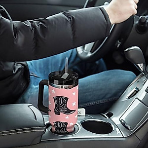 Flradish 40oz Tumbler with Handle, Beautiful Cowboy Boots Stainless Steel Tumbler with Lid and Straws Double Wall Vacuum Insulated Leakproof Coffee Travel Mug