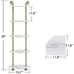 ivinta Corner Bookshelf with Storage, Wall Mount Pipe Shelves, White Corner Shelf Stand, Gold Metal Décor Bookcase, Modern Shelf Organizer Display Stand Rack for Bedroom, Bathroom, Living Room