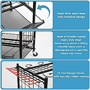 WEYIMILA Garden Tool Storage Organizer, Yard Tool Storage for Garage Garden Shed, Garden Tool Rack on Wheels,Tool Stand, up to 36 Long Handle Tool Storage, Outdoor, Heavy Duty Steel, Black