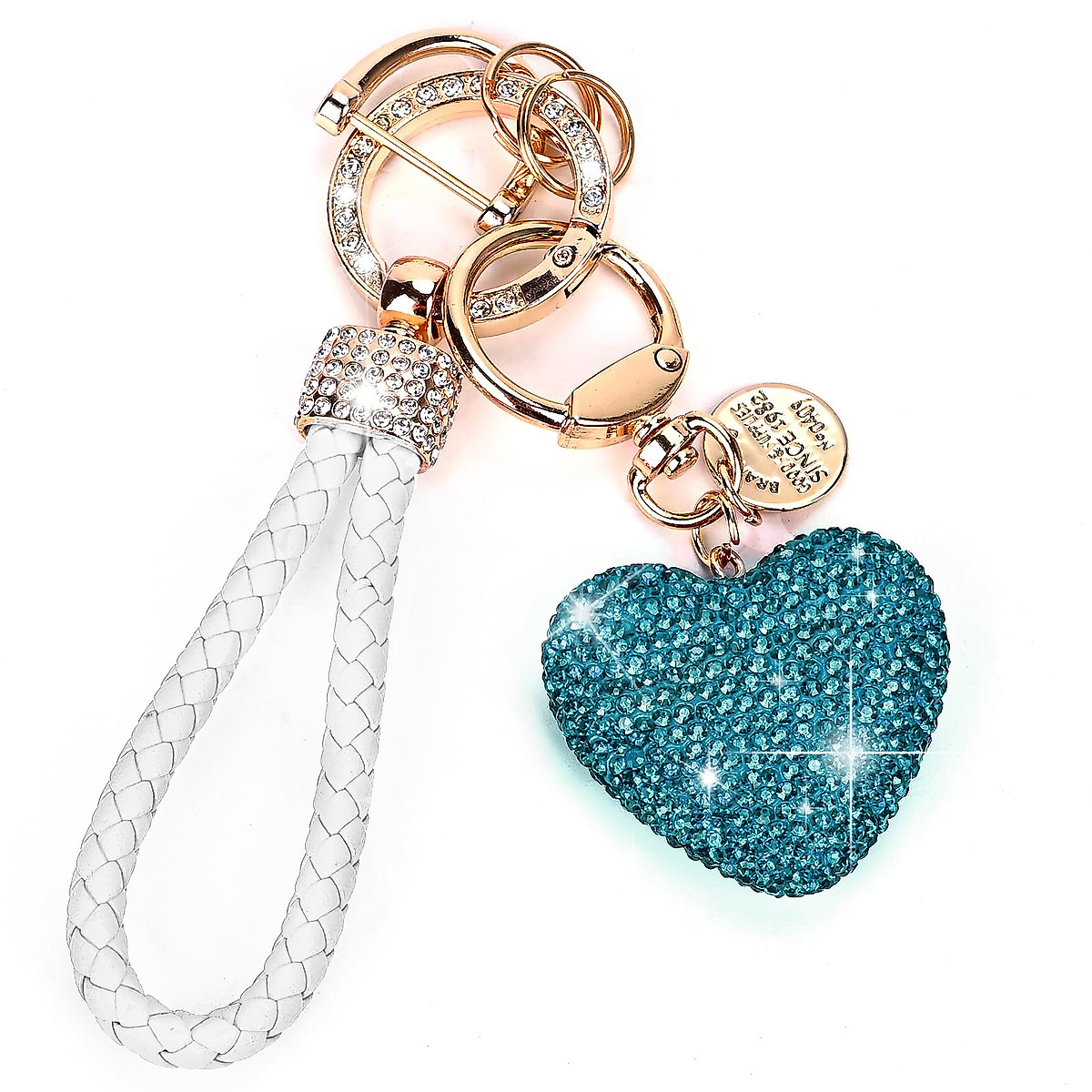 Car Keychain for Women with Rhinestone Heart Shape Bling Girl Cute Keychain for Christmas,Personalized Gift(A-Blue)