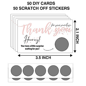 Thank You For Your Purchase Scratch Off Cards - Blank Gift Certificate Cards - Small Business Thank You for Order Cards - Make Your Own DIY Pink Scratch Off Cards - 50 Cards And 50 Stickers(C05)