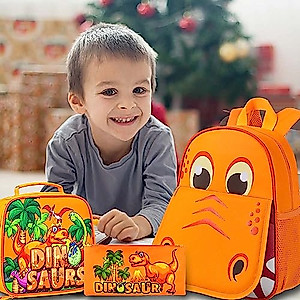 gxtvo Toddler Backpack for Boys, Dinosaur Kids Preschool Bookbag and Lunch Box, 12" Cute Cartoon Animal Schoolbag