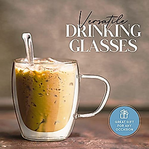 Kitchables Double Wall Glass Coffee Mugs Set of 2, 15oz with Handle Insulated Glass Coffee Mug without Handle, Clear Coffee Mugs, Tasas Transparente Para Café Bonitas
