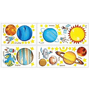 Decowall DS8-1307 Planets in The Space Kids Wall Decals Wall Stickers Peel and Stick Removable Wall Stickers for Kids Nursery Bedroom Living Room