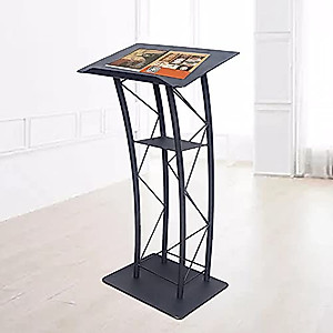 Futchoy Metal Black Podium Conference Presentation Pulpit School Office Church Lectern,Curved Design Cup Holder Design, Wrought Paint Curved Podium, Schools, Churches, Meeting Rooms
