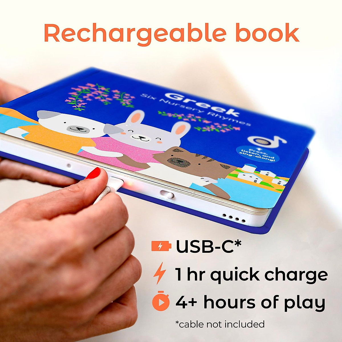 Cali's Books Greek Nursery Rhymes | Bilingual Children's Books | USB C Rechargeable | Interactive Musical Book for Baby, Toddlers | Bilingual Baby Books | Greek Gifts for Kids