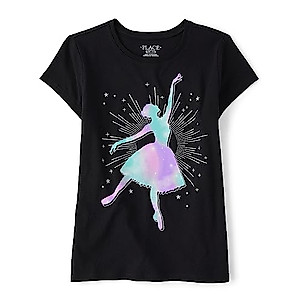The Children's Place Girls' Short Sleeve Graphic T-Shirt, Ballerina Black, Medium