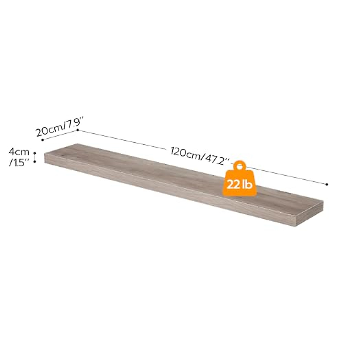 HOOBRO Floating Shelves, Wall Shelf Set of 2, 47.2 Inch Hanging Shelf with Invisible Brackets, for Wall Decor in Bathroom, Bedroom, Toilet, Kitchen, Living Room, Office, Greige BG120BJP201