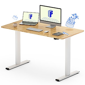 FLEXISPOT Adjustable Desk, Electric Standing Desk Sit Stand Desk, 48 x 24 Inches Whole-Piece Bamboo Desk Top Home Office Table Stand up Desk (White Frame+Bamboo Top)