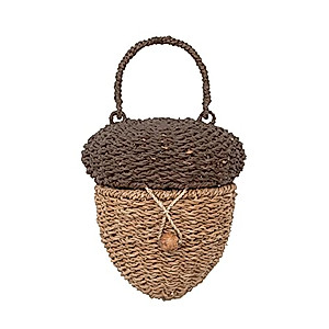 Creative Co-Op Handwoven Bankuan Acorn Shaped Basket with Lid and Wood Handle, Brown and Natural Decorative Storage, 7" L x 7" W x 8" H, Brown & Natural