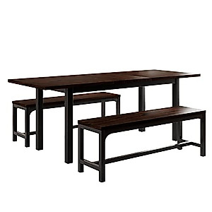 Feonase 3-Piece 63" XL Large Dining Table Set for 4-8 People, Extendable Kitchen Table Set with 2 Benches, Dining Room Table with Metal Frame and Solid MDF Wood Board, Easy Assembly, Espresso