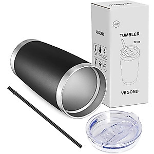 VEGOND 20oz Tumbler with Lid and Straw Stainless Steel Tumbler Cup Vacuum Insulated Double Wall Travel Coffee Mug Powder Coated Coffee Cup(Black 1 Pack)