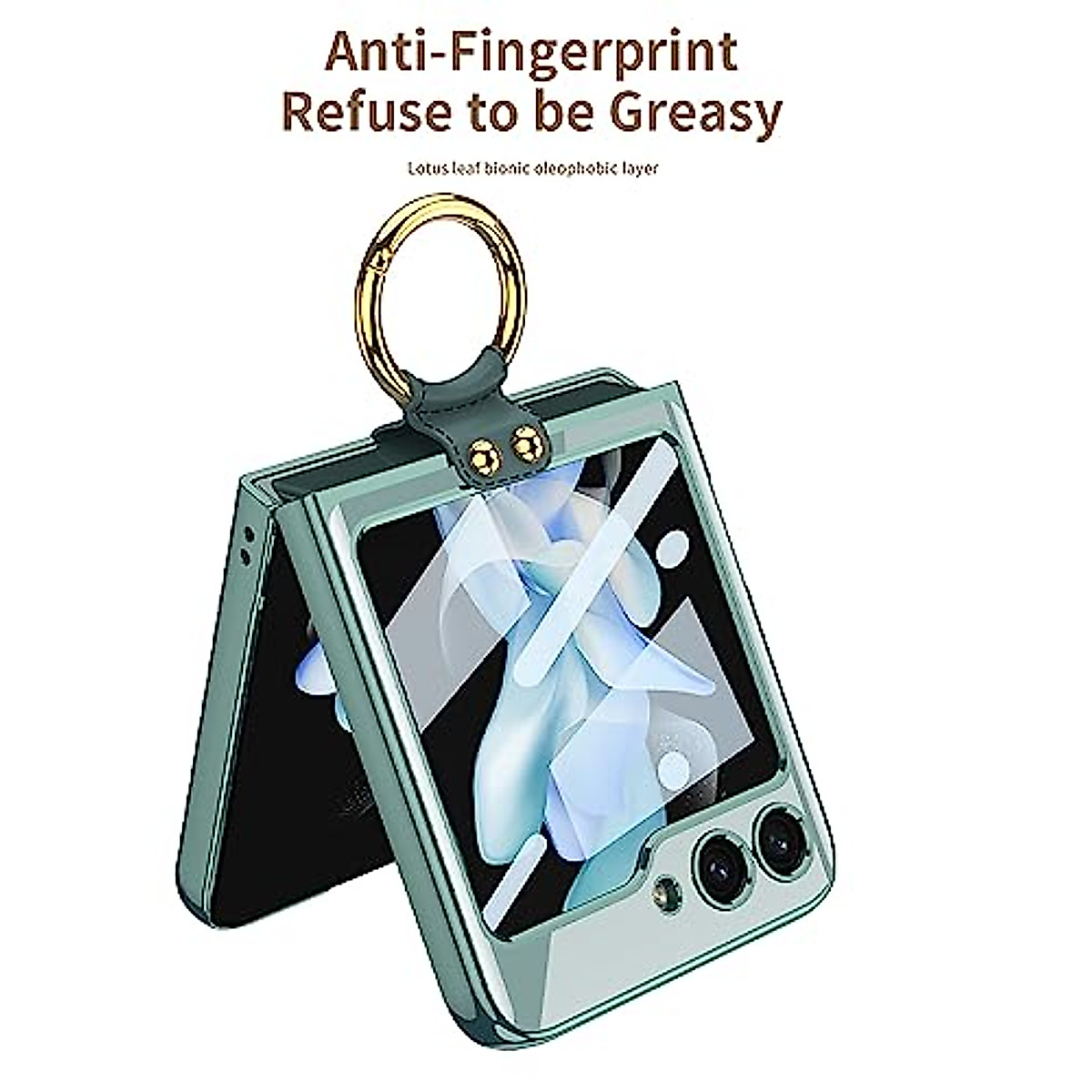 SHIEID Samsung Z Flip 5 Case with Ring, Galaxy Z Flip 5 Case with Screen Protector Electroplating Border Design Protective Cover for Samsung Galaxy Z Flip 5, Mist Gold