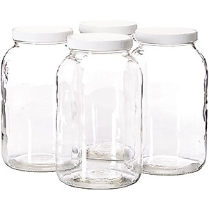 kitchentoolz 4 Pack- 1 Gallon Mason Jar - Glass Jar Wide Mouth with Airtight Foam Lined Plastic Lid - Safe Mason Jar for Fermenting Kombucha Kefir - Storing and Canning- US Made