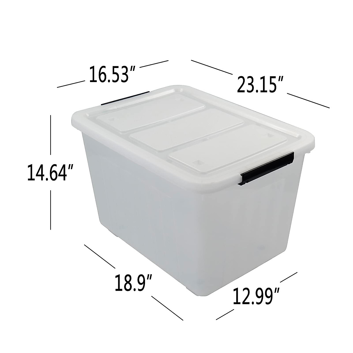 Wekioger 70 Quart Plastic Box Bins with Wheels, Latching Storage Containers, 4 Packs