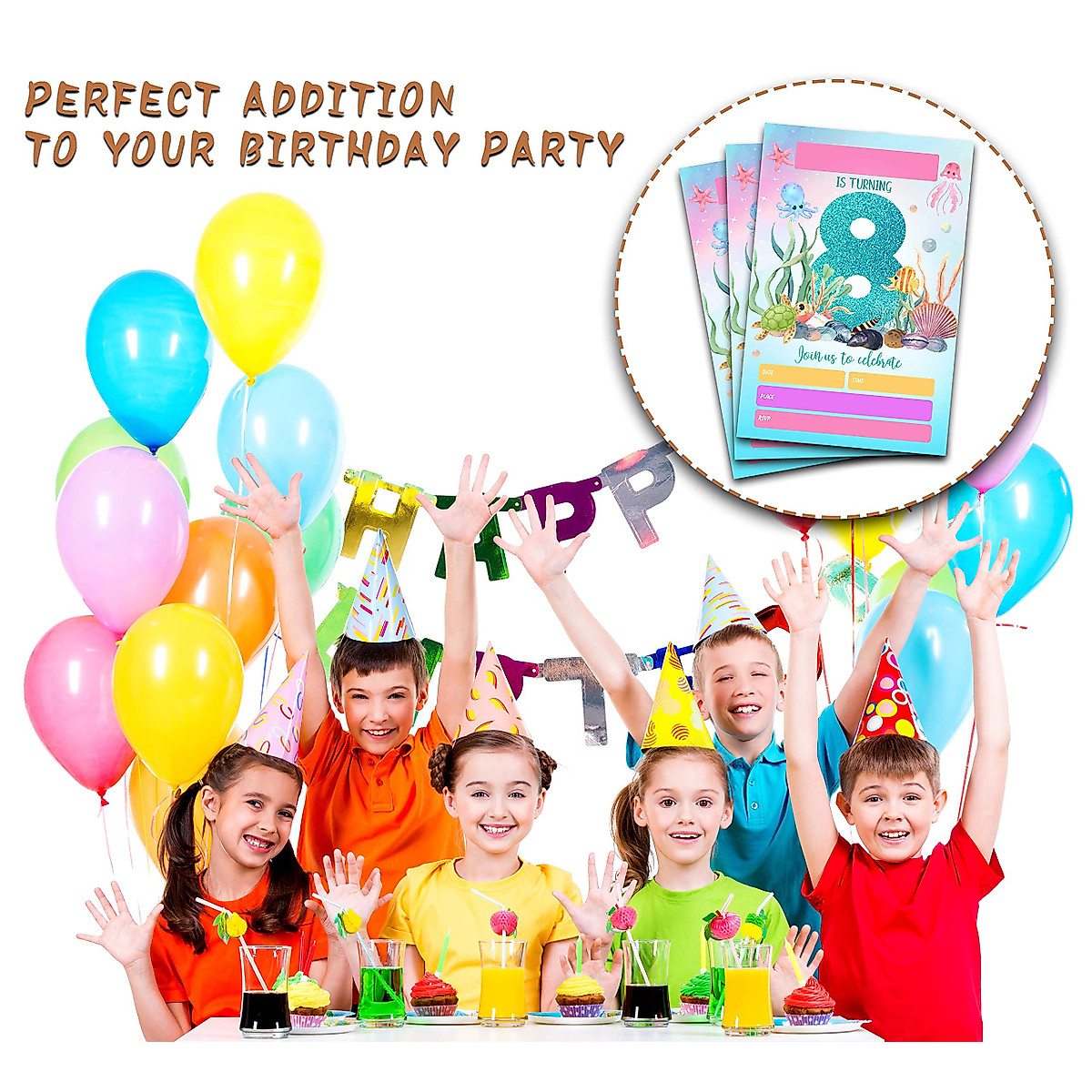 Under the Sea 8th Birthday Party Invitations With Envelopes(4" x 6")- 20 Pack - Ocean Animals Birthday Party Invites-c23