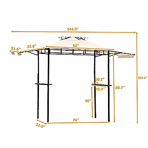 Merax Gazebo - 12Ft x 4.3Ft, Iron Double Tiered Outdoor Canopy with Bar Counters, for Patio Garden Backyard BBQ Grill, Beige