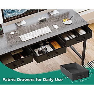 AODK L Shaped Computer Desk with Fabric Drawers and File Cabinet, 61" Reversible Home Office Workstation Desk with Power Outlets & Host Stand, Corner Gaming Table with Storage Shelves, Grey Oak