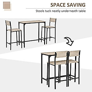 HOMCOM 3 Piece Industrial Bar Table Set, Counter Height Kitchen Dining Set with Bar Stool for Small Space, for Dining Room, Living Room, Apartment