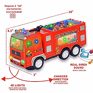 Ynanimery Electric Fire Truck Car Toy with 4D Lights and Sounds, Realistic Firetruck Toys for Toddlers Kids Boys Girls, Bump and Go Car Toy for Imaginative Play
