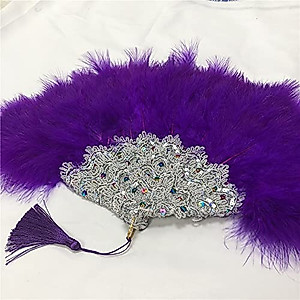 African Feather Fan African Feather Hand Fan Handmade Fans for Wedding Decoration Hand Fan with Sequins Applique Double-Sided Feather Fan - 33cm X 55cm