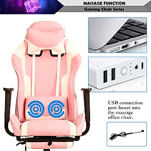 Gaming Chair, Height Adjustable Swivel Rolling Chair with Headrest Footrest and Massage Lumbar Support, PU High Back Ergonomic PC Chair for Office or Gaming, Office Gaming Chair