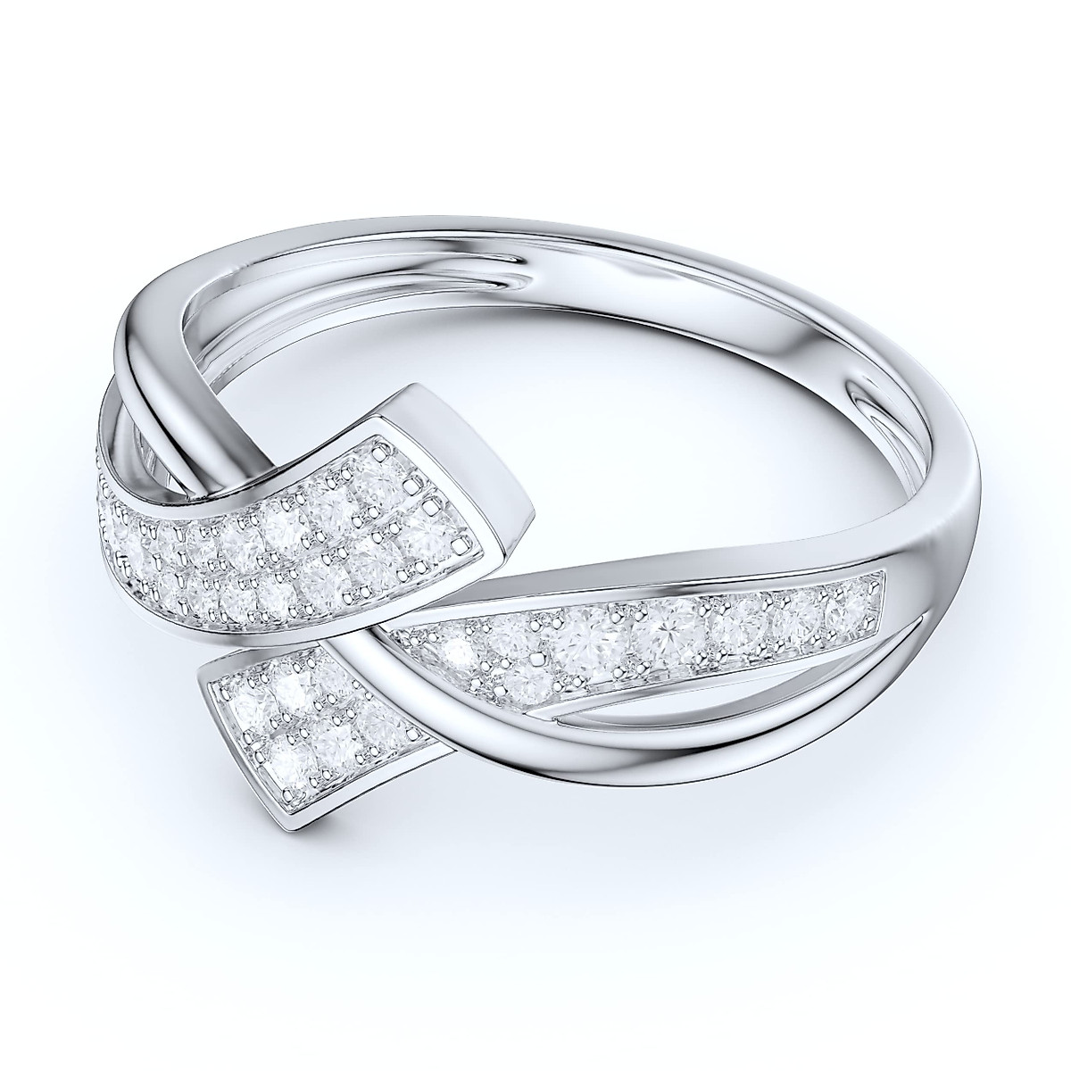 PRSTANI Solid 10K White Gold Romantic Criss-Cross Split Shank Simulated Diamond Promise Ring Wedding Band For Women (7)