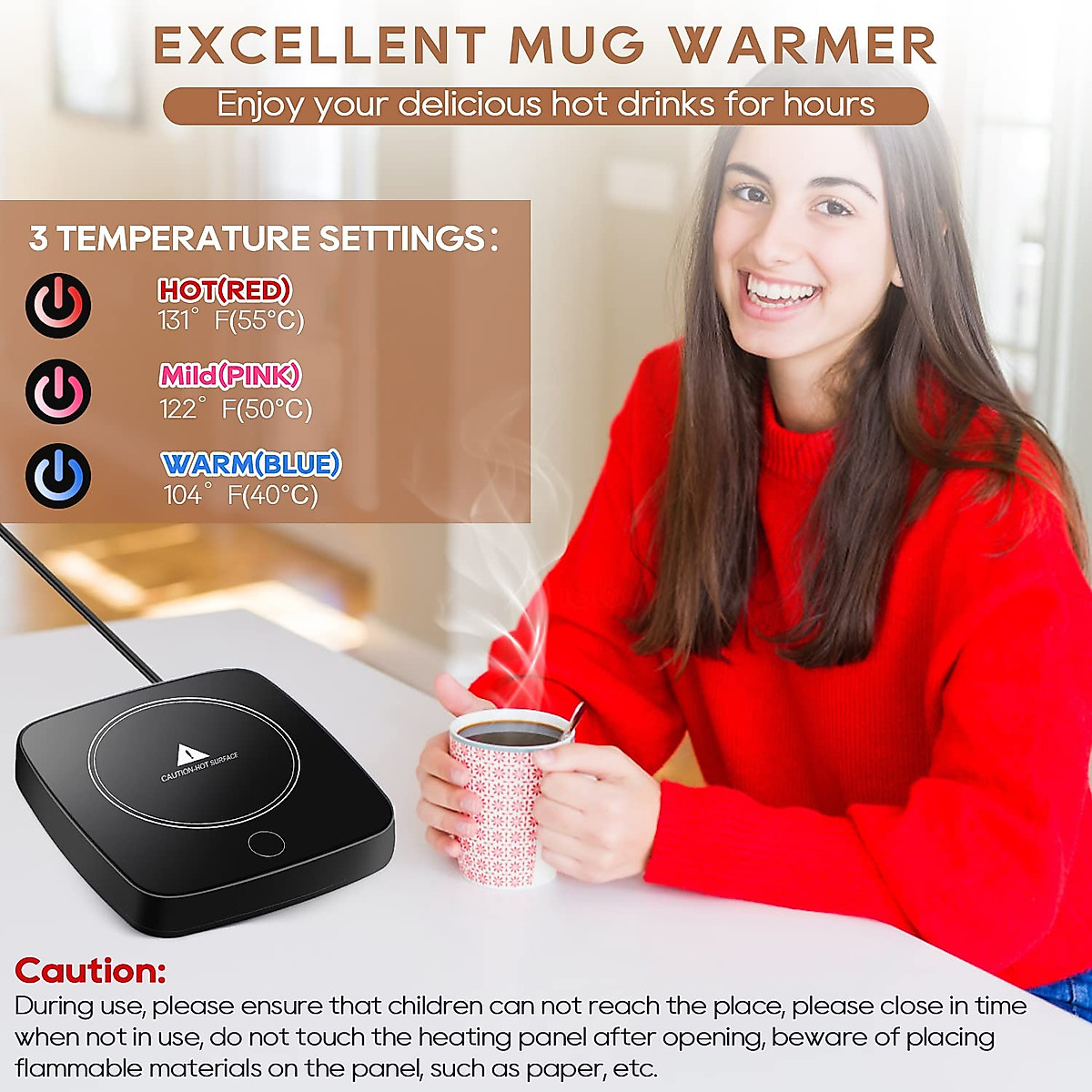 Coffee Mug Cup Warmer for Desk Auto Shut Off Use, Cup Warmer for Coffee Tea Milk Drink, Mug Warmer for Desk Office Home, Birthday from Daughter Son Wife