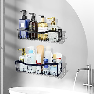 Sevlaz Shower Caddy Hanging, Adhesive Bathroom Organizers and Storage for Inside Shower, Black Rustproof Large Capacity Shower Shelves for Bathroom & Apartment