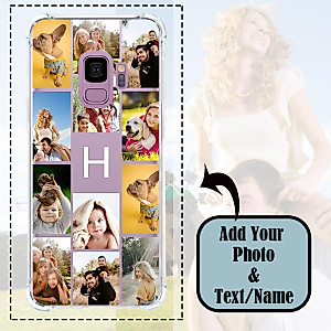 Custom Crystal Clear Case for Samsung Galaxy S9 Plus Name Initial Collage Multiple Photos, Thin Slim Shockproof Protective Transparent Sam Sung GS9 S 9+ Phone Cover 5.8/6.2 Inch