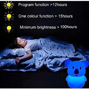 Glinrui Koala Night Light for Kids Silicone Bedside Bedroom Lighting, Baby Nursery Light Sleeping NightLights, Color Changing Lamps - Eye Caring, Adjustable Brightness & Color, Time Setting - Medium
