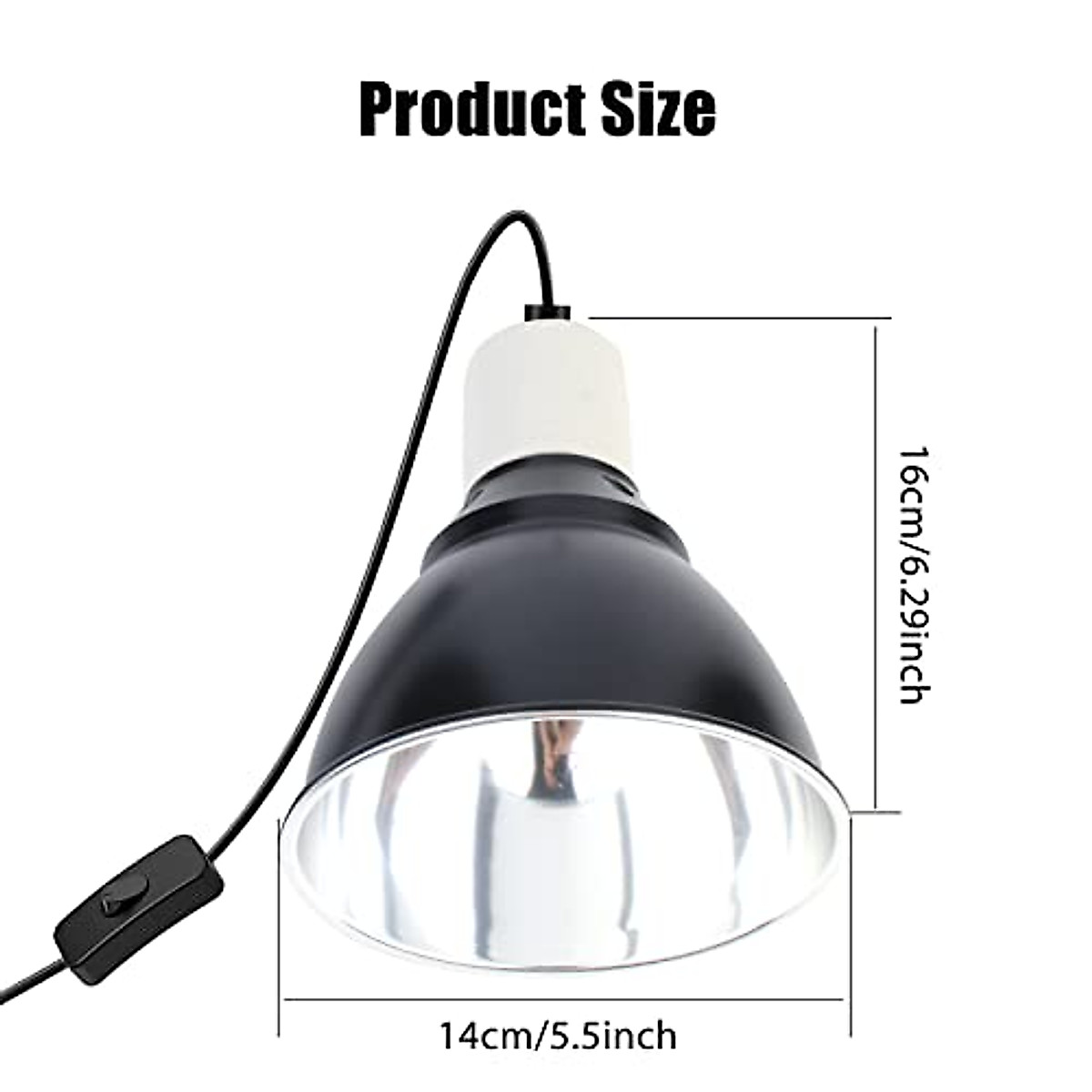 Reptile Light Fixture, 5.5inch Reptile Heat Lamp, Reptile Deep Dome Reflector Cover with Switch Lamp Aquarium Tank Heating Lamps, for E26 Basking Heat Bulb UVB UVA Bulb