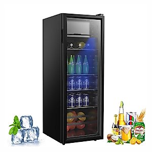 Kazigak FLB-120 Refrigerator, 4.23 Cu.Ft Beverage, Drink Fridge with Glass Door, Black