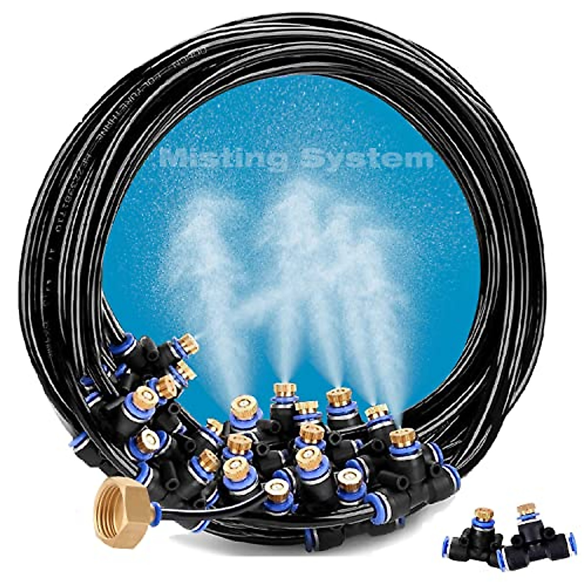 H&G lifestyles Misters for Patio Misting System 59FT (18M) Misting Line 20 Brass Mist Nozzles Brass Adapter for Patio Garden Umbrellas Greenhouse Trampoline