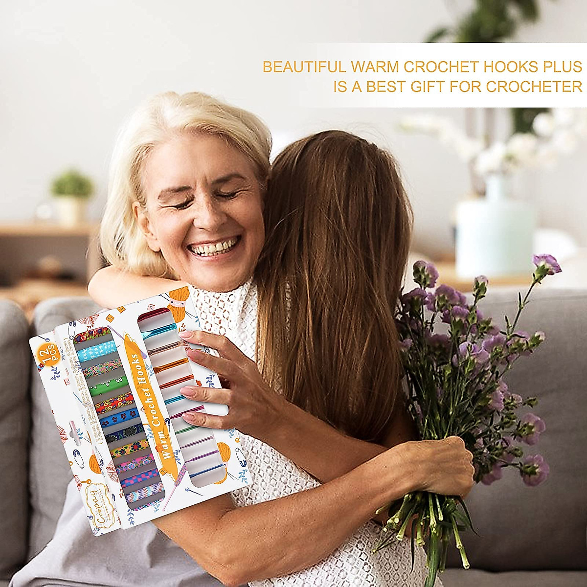 Coopay 12PCS Warm Crochet Hooks Plus & 8PCS Blue Porcelain Pattern Ergonomic Handle Crochet Needles, Crochet Kit Crochet Hook Set Ergonomic Soft Grip Crochet Needles Ideal Knitting Crochet Supplies