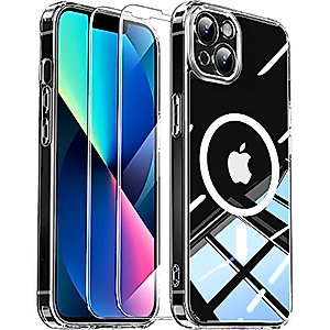 Dssairo Magnetic for iPhone 13 Mini case，with 2 Screen Protector，Full Camera Protection [Compatible with MagSafe] Shockproof Phone Protective Bumper Cover，Anti-Scratch (Clear)…