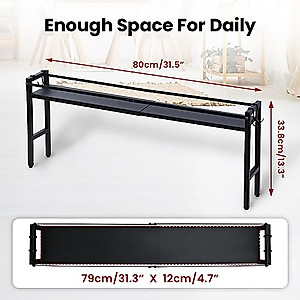 yudeke Stove Shelf, 1 Extendable Metal Shelf, Kitchen Organizer with 4 Hooks (Black)