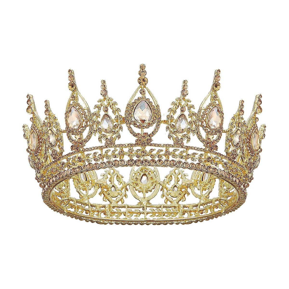 SWEETV Royal Queen Crown, Wedding Tiara for Bride, Rhinestone Tiaras and Crowns for Women, Costume Headpiece for Birthday Cosplay Party Celebration,Gold