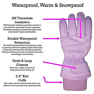 N'Ice Caps Kids Waterproof Winter Thinsulate Warm Gloves (3-4 Years, Light Pink)