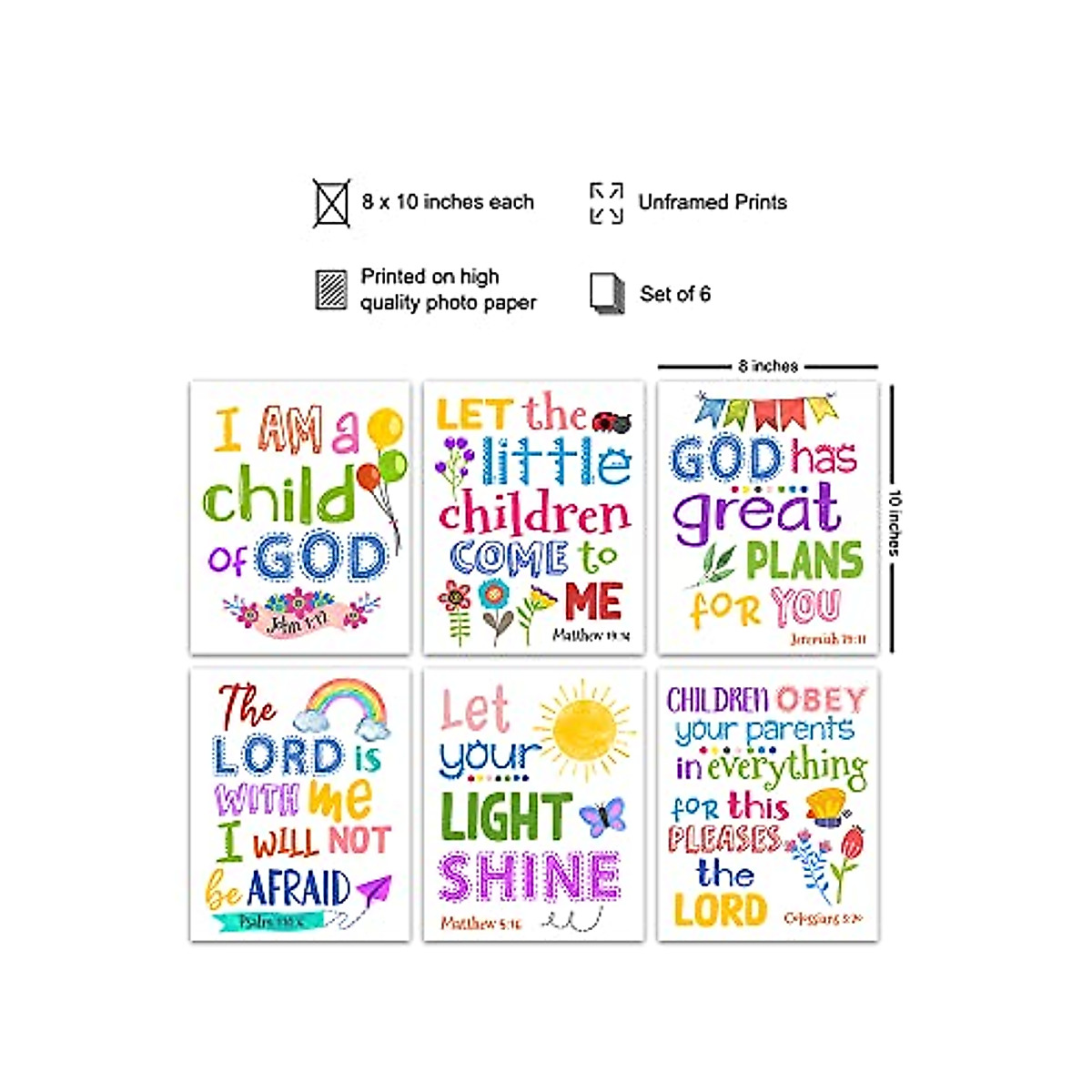 Bible Verse Wall Art - Scripture Wall Art - Christian Wall Art for Kids, Boys, Girls Bedroom - Religious Gifts for Kids - Aesthetic Wall Collage Kit - God Wall Decor - Positive Inspirational Quotes