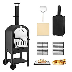 U-MAX Outdoor Pizza Oven Wood Fire with Waterproof Cover, Freestanding, Steel Pizza Grill, Pizza Maker Camping Cooker with Pizza Stone