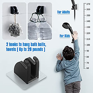 JONKEAN Handheld Shower Head Holder with 2 Hanger Hooks, 2 Pack Strong Adhesive Shower Head Holder, Adjustable Shower Wand Holder Wall Mount, Bathroom Waterproof Shower Handle Holder No Drill Need