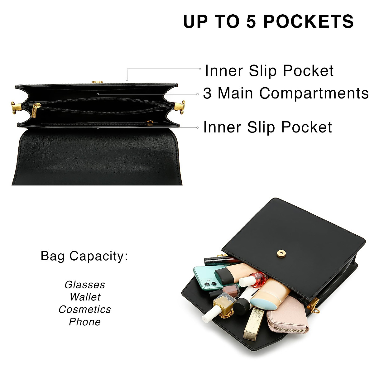 Scarleton Gold Top Handle Satchel Purses for Women, Handbags for Women, Crossbody Bags for Women, Shoulder Bag Purse Medium, H208401L - Black