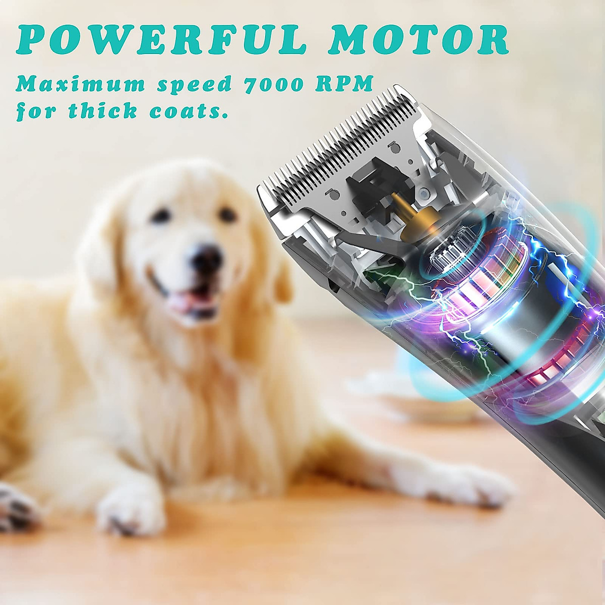 L&W BROS. Dog Clippers for Grooming with Heavy Duty Motor 2 Speeds Low Noise Trimmer Wireless Rechargeable Dog Shaver Professional Pet Grooming Kit for Dogs and Cats Thick Hair