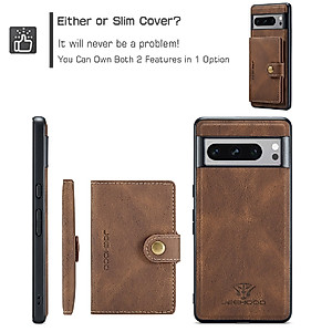 Hongxinyu Case for Google Pixel 8 Pro 2023, Detachable Magnetic Wallet Card Cash Slot Case Cover Support Wireless Charging Functional Kickstand (Google Pixel 8 Pro, Brown)